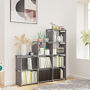 9 Cube Kids Bookshelf Adjustable Bookcase,Portable Closet Organizers and Storage for Storage Clothes, Suitable for Children in Kids Room, Bedroom,Living Room and Office, Diy Book Shelf,Wardrobe Grey