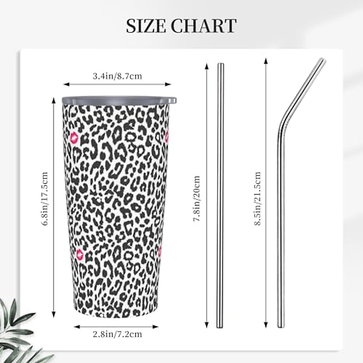 20oz Tumbler Classic Leopard Lipstick Double Wall Vacuum Insulated Coffee Mug with Lid and Metal Straw Brush Reusable Stainless Steel Water Bottle Travel Cup Gifts for Car Ice Drinks Hot Beverage