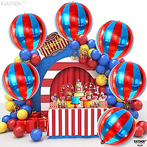 Big, Red and Blue Carnival Balloons - Pack of 6, Circus Decorations | 22 Inch 360 Degree 4D Red Blue Balloons | Carnival Theme Party Decorations | Circus Theme Party Decorations | Carnival Decorations