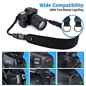 DSLR Camera Neck Strap, Soft Neoprene Shoulder Belt for Canon EOS R5 R6 5D Mark IV 6D Mark II SL3 SL2 T8i T7 T7i 90D 80D Nikon D6 D5 DF D850 D810 D780 D7500 D5600 D3500 Sony A1 A99II,etc
