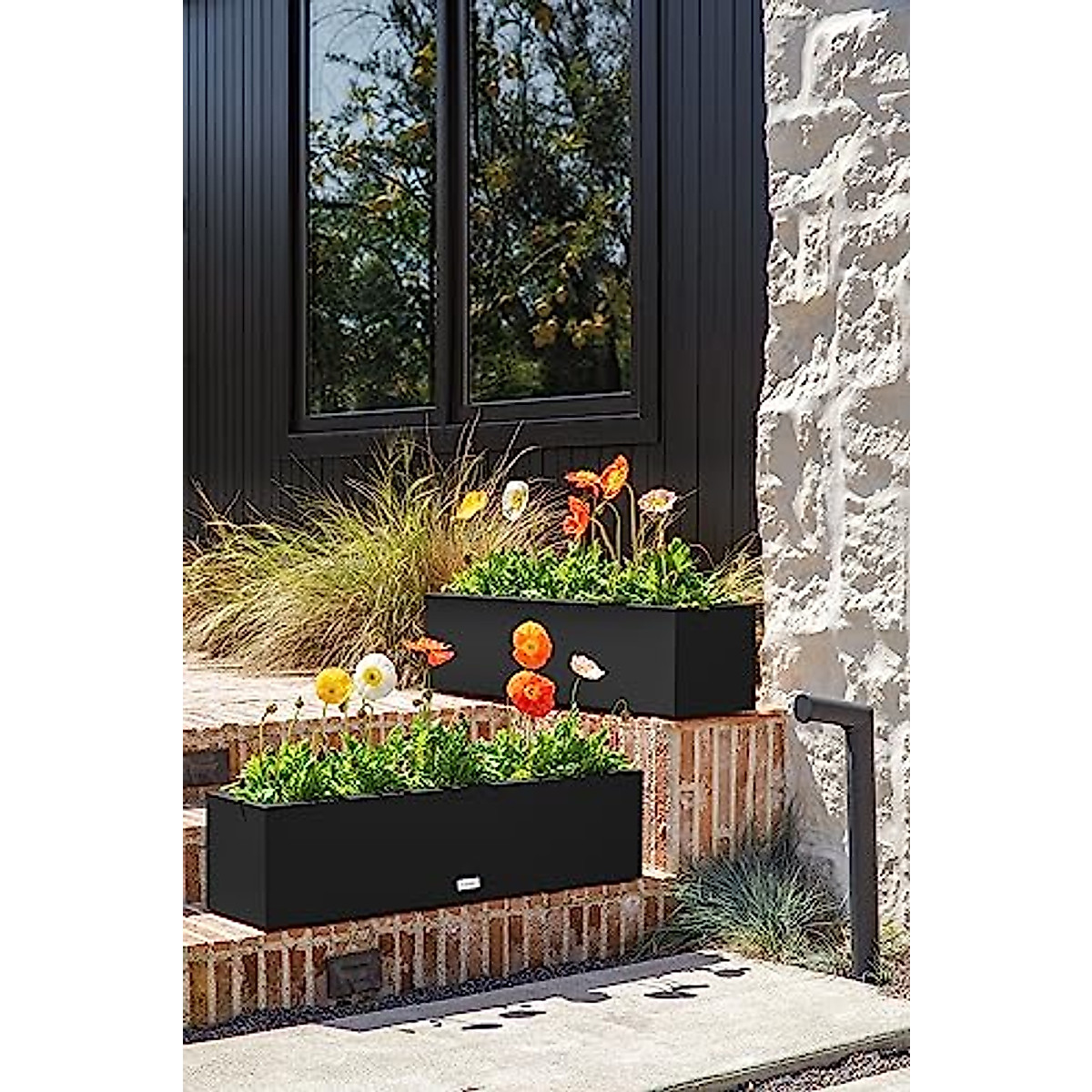 Veradek Block Series Window Box Planter - Rectangular Flower Pot for Indoor or Outdoor Window Sill/Balcony | All-Weather Use with Drainage Holes | Modern Décor for Succulents, Herbs, Small Plants