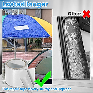 Waterproof Repair Tape for Fabric, Awning, RV Roof, Underbelly, Tarp, Tent, Sail and Boat Cover Outdoor Repair Patch, Heavy Duty, UVproof, Multipurpose White