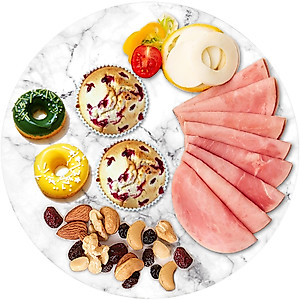 DEAYOU Marble Lazy Susan, Round Marble Tray Turntable Cake Stand, 12" Lazy Susan Cheese Board with Silent Rotating for Serving, Table Display, Cupcake, Food, White, Revolving Cake Leveler Spinner