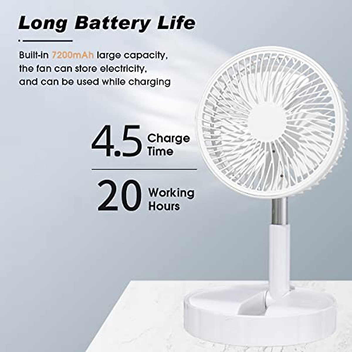 Portable Standing Fan with Remote Control, 8" Foldable Desk Fan, 7200mah Quiet Fan Table Fan, USB Floor Fan, 4 Speed Settings Telescopic Pedestal Fans for Personal Bedroom Office Fishing Camping