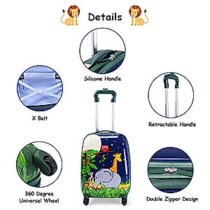 GYMAX Kids Carry On Luggage Set, 12" & 16" 2PCS Rolling Suitcase (Giraff)