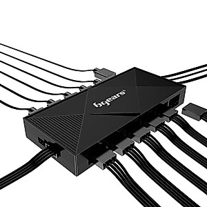 Bgears b-BlackWidow-RGB Black Gaming PC ATX case, Special Ripple effect Front Panel, Tempered Glass side. 2 x USB3.0, 3 x PWM 120mm ARGB Fans, Fan Controller with Remote, Support up to EATX board