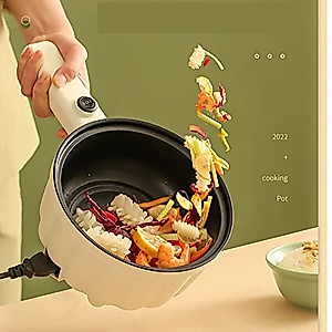 Kitchen Cooker, Electric Hot Pot Non Stick Pans Mini Ceramic Pot Personal Electric Skillet with Handles Lids for Steak Egg Fried Rice Ramen Oatmeal Soup (White)