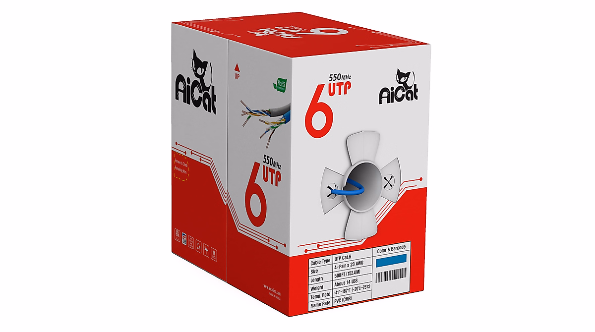 AiCat Cat6 Ethernet Cable 500ft - 23 AWG, CMR, ETL, Insulated Solid ...