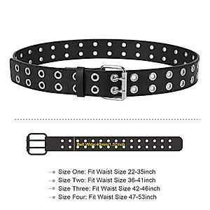 XZQTIVE Double Grommet PU Leather Belt for Women/Men Punk metal Jean Belt Wide 1.5 Inch, Black, Fit Pants 22-35 inch