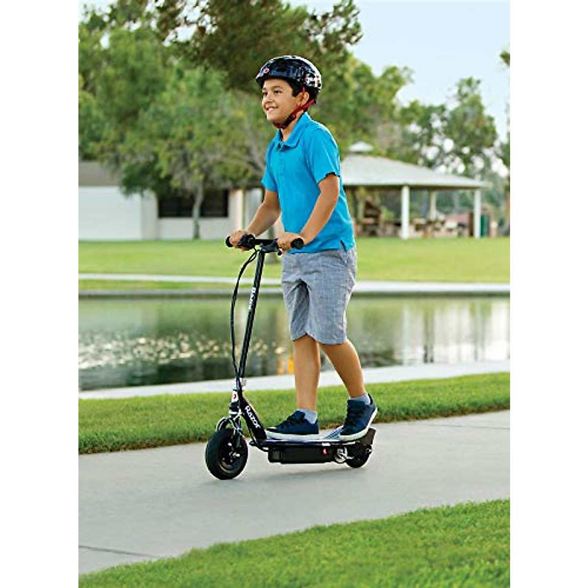 Razor E100 Electric Scooter for Kids Ages 8+ - 8" & Power Core E90 Glow Electric Scooter for Kids Ages 8+ - 90w Hub Motor, LED Light-Up Deck, Up to 10 mph and 60 min Ride Time