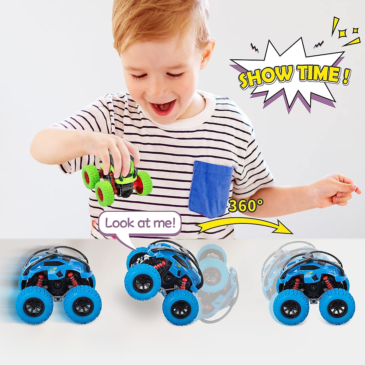 LODBY Toddler Toys for 2 3 4 5 Year Old Boy Easter Gifts, Pull Back Vehicle Monster Trucks for Toddlers Toys Age 2-4-6 Friction Powered Toys Car for Boys/Girls Birthday Gifts for 2 3 4+ Year Old Toys