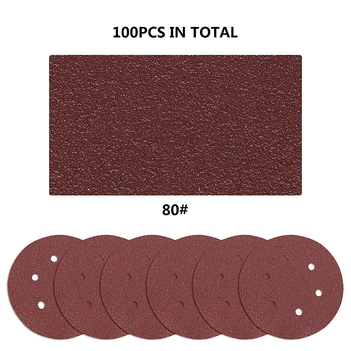 100 Pack 6 Inch 80 Grits Hook and Loop Sanding Disc 6 Holes Sand Paper for Random Orbital Sander Pads, Orbit Sander Sandpaper,Hook and Loop Round Sand Paper
