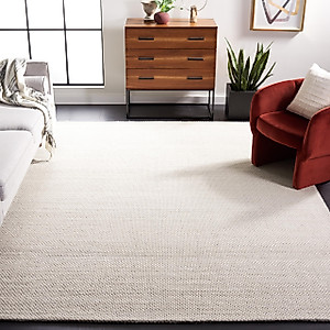 SAFAVIEH Natura Collection Area Rug - 8' x 10', Ivory, Handmade Solid Wool, Ideal for High Traffic Areas in Living Room, Bedroom (NAT801A)