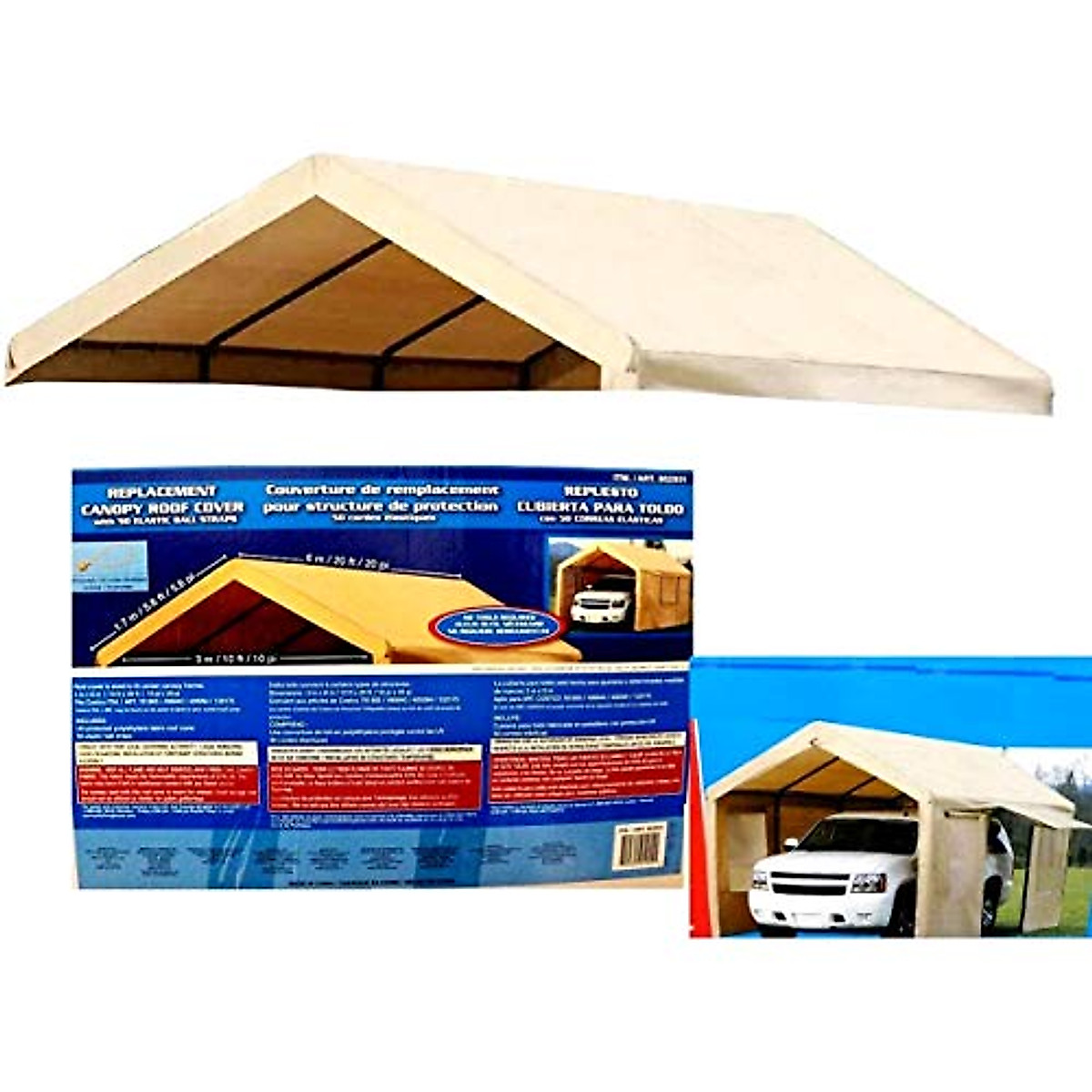 Costco Heavy Duty Roof Cover Top Replacement for Carport Canopy Shelter Canvas 10' x 20' feet Waterproof/UV-Resistant (Cover Only, Frame Not Included) Car port
