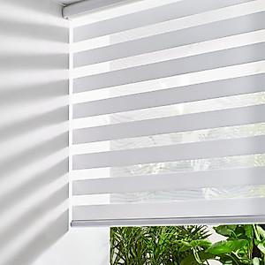 Persilux Cordless Zebra Blinds for Windows Free-Stop Roller Windows Shades (24" W X 72" H, White) Dual Layer Light Control for Day and Night, Light Filtering Sheer Shades for Home, Easy to install
