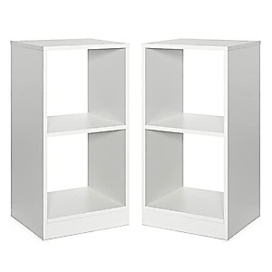 Giantex 2-Pcs 2-Tier White Bookshelf, Narrow Wood Bookcase with Anti-Tipping Kit, Short Open Shelving Rack for Small Space, Mini Cube Bookshelf for Living Room, Bedroom, Kids Room, Classroom