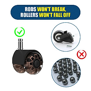 Office Chair Caster Wheels, Set of 5, Heavy Duty Chair Wheels for Hardwood, Carpet -Quiet & Smooth Gliding 2 Inch Office Chair Rubber Caster Wheels(Brown)