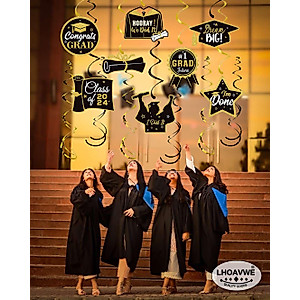 Congrats Grad Decorations Gold 2024 Graduation Hanging Swirls Class of 2024 Grad Banner Graduation Party Decorations Supplies