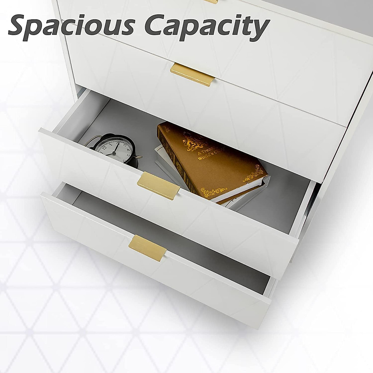 UEV White 4 Drawer Dresser for Bedroom, Tall Bedroom Dresser with Large Drawer & Golden Handles, Wooden Modern Storage Cabinet Chest of Drawer for Bedroom,Closet,Hallway (White)