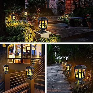 Ollivage Solar Post Lights Outdoor, Waterproof Solar Powered Post Caps Lights Solar Flame Lamp Post Light Fits 4x4 5x5 6x6 Wooden Posts in Patio, Deck or Garden Decoration