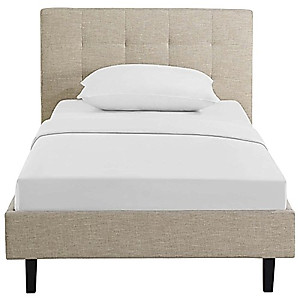 Modway Linnea Upholstered Beige Twin Platform Bed with Wood Slat Support
