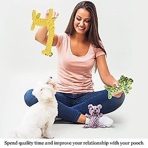 SunGrow Cotton Rope Knot Puppy & Ferret Toys, Tough Teething Chewable Teddy Bear, Giraffe, and Dog, Handwoven for Small Breeds Dog, for Teeth and Gums, Multicolor, 3 Pieces per Pack