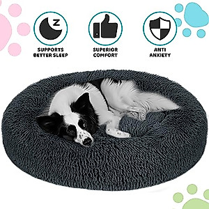 Coospdd Small Dog Bed, Anti-Anxiety Calming Dog Bed, Warming Cozy Soft Donut Dog Bed, Fluffy Faux Fur Plush Dog Bed for Small Dogs and Cats, Machine Washable.(Gray,20"/23"/30")