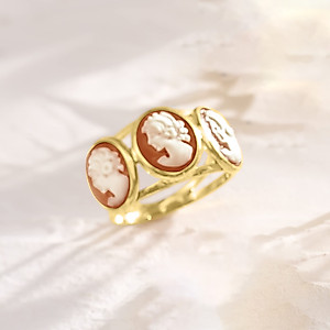 Ross-Simons Italian Orange Shell Cameo Ring in 18kt Gold Over Sterling. Size 7