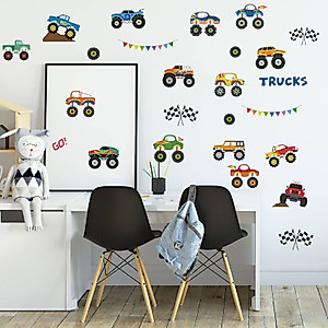 25 Pieces Monster Truck Stickers Wall Decals Wall Stickers for Bedroom for Living Room Kids Bedroom Baby Nursery Playroom Wall Decor