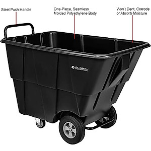 Global Industrial Standard Duty Plastic Tilt Truck 1/2 Cubic Yard Capacity 850 Lb. Capacity, Black