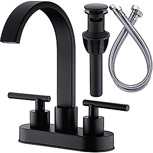 TRUSTMI Bathroom Faucet Matte Black 2 Handle Lavatory Basin Sink Faucet Swivel Waterfall 4 Inch Centerset Vanity Faucet with Overflow Pop Up Drain Assembly