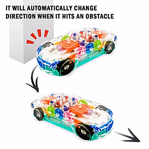ABK Transparent Toy Car - with Visible Colored Moving Gear System, Light and Sound Transparent Electric Car Toy Light Music LED Light Effects (Sport Car)