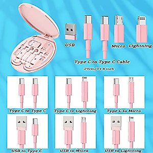 Multi USB Charging Adapter Cable Kit, USB C to Lighting Adapter Box, Conversion Set USB A & Type C to Male Micro/Type C/Lightning, Data Transfer, Card Storage, Tray Eject Pin, Phone Holder (Pink)