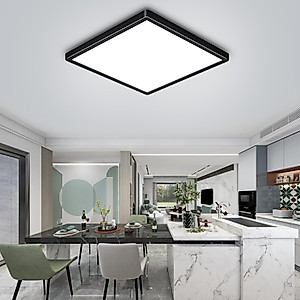 Rezant 12 Inch 24W Flush Mount Square LED Ceiling Light, 3000K/4000K/6000K Adjustable Flush Mount Light Fixture, 2800LM Bright Flat Ceiling Light Fixtures for Bedroom, Kitchen, Hallway (Black-4 Pack)