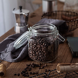 Glass Kitchen Storage Canister Mason Jars with Lids,32oz Airtight Glass Canister with Hinged Lid，Perfect for Kitchen Canning Cereal,Pasta,Sugar,Beans (Labels & Chalk Marker)-Set of 6