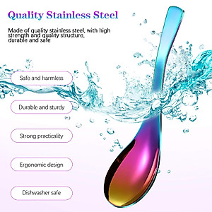 6 Pieces Rainbow Soup Spoon Colorful Stainless Steel Spoon Mirror Finish Spoons Kitchen Serving Spoons for Soup Rice Tea Milk Coffee Dessert