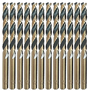 Oxtul 12pcs 7/64 inch x 2-5/8 inch M2 Drill Bits, Black and Gold Finish, High Speed Steel Twist Drill Bits, Jobber Length, Round Shank. Ideal for DIY, Home, General Building and Engineering Using