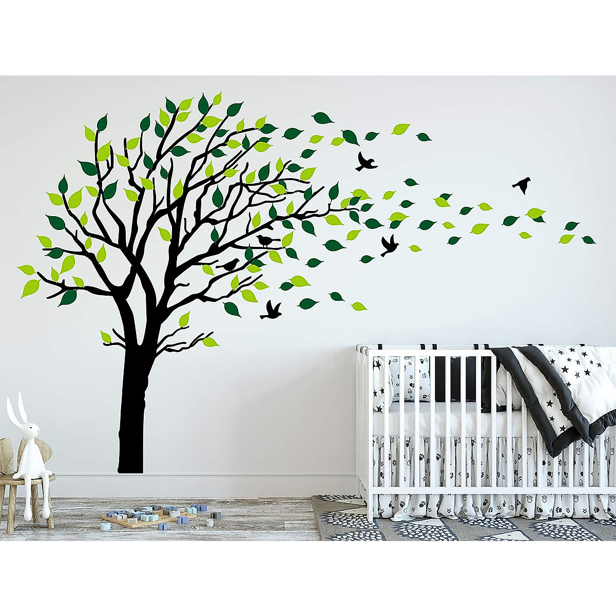 LUCKKYY Tree Blowing in The Wind Tree Wall Decals Wall Sticker Vinyl Art Kids Rooms Teen Girls Boys Wallpaper Murals Sticker Wall Stickers Nursery Decor Nursery Decals (Black)