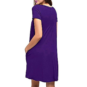 Shakumy Women Casual Plain Simple Loose T Shirts Dress Summer Short Sleeve Tunic Tops Dress Pockets V Neck Swing Dress