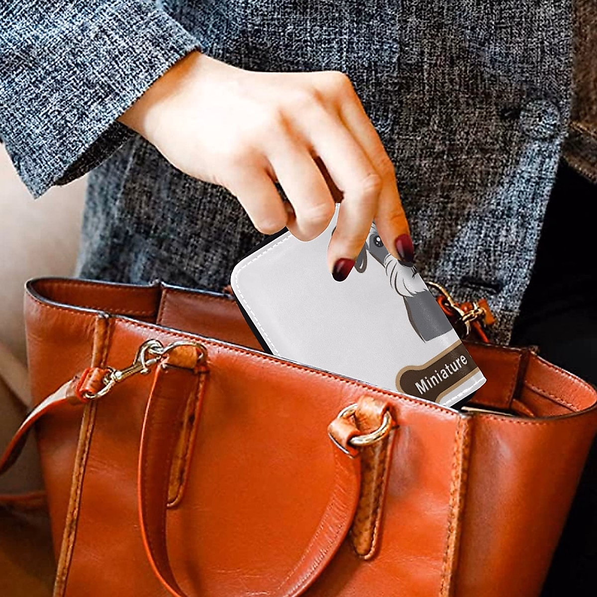 Grey Miniature Schnauzer Dog Bone Isolated on WhiteGrey Credit Card Coin wallet, RFID Blocking Compact Women Leather Card Holder, Key Change Organizer, Zipper Purse Clutch Pouch Pocket