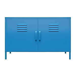 Novogratz Cache 2 Door Metal Locker Accent Cabinet and End Table, Blue