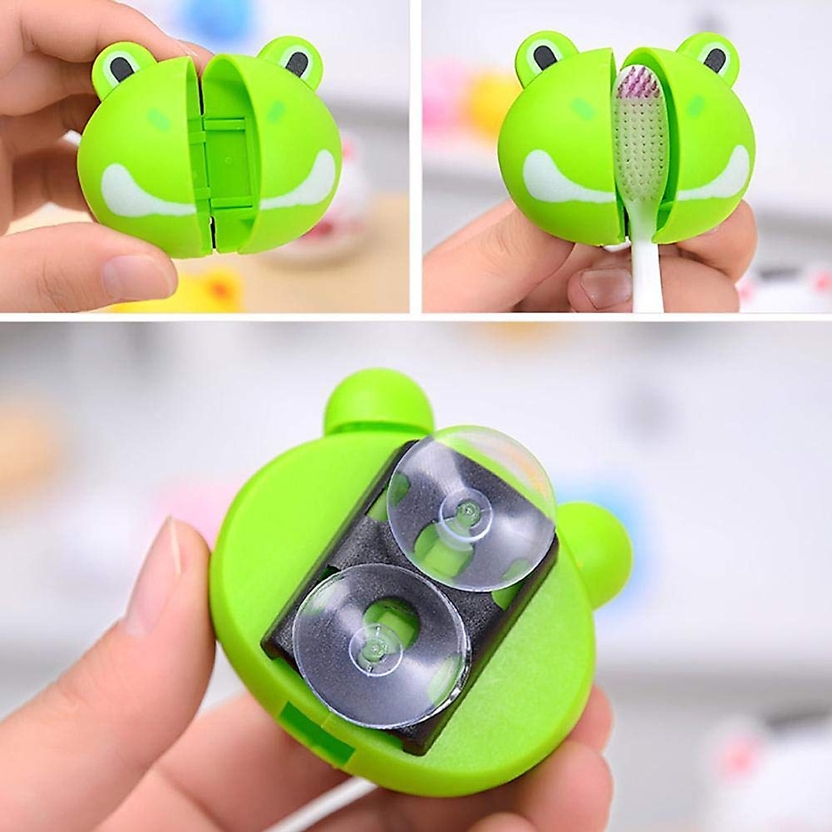 ST4U 5pcs Cute Cartoon Toothbrush Holder Head Toothbrush Grip Kids Animal Shaped Toothbrush Cover Manual Toothbrushes Sets Cartoon Suckerï¼ˆrandom Style