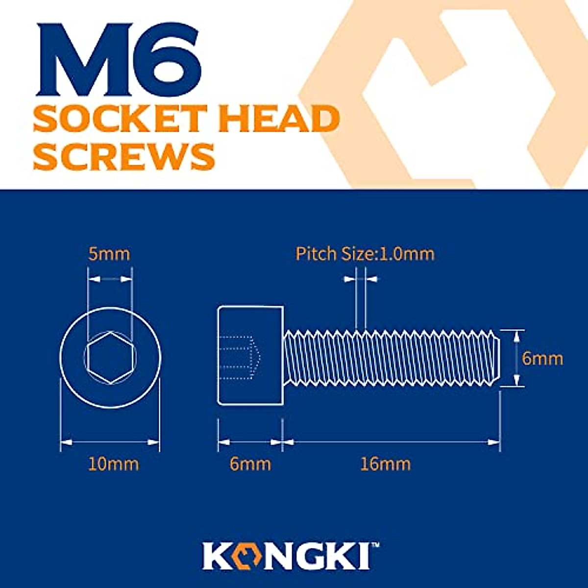 M6-1.0 x 16mm Socket Head Cap Screws, 12.9 Grade Alloy Steel, Allen Socket Drive, Black Oxide Finish, Machine Thread, 60 PCS