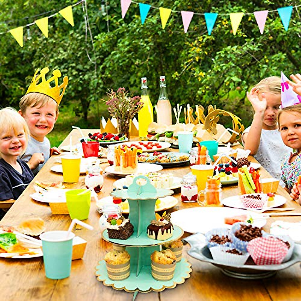 Cupcake Stand,3 Set of 3-Tier Dessert Plates Mini Cakes Fruit Candy Display Tower Cookie Tray Rack Candy Buffet Holder Cake Stand Cardboard Cupcake Stand Tiered Serving Stand (Green)