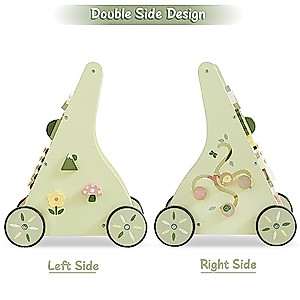Beright Wooden Baby Walker Push and Pull Learning Activity Walker Kids’ Activity Toy Multiple Activities Center Develops Motor Skills & Stimulates Creativity(Green)