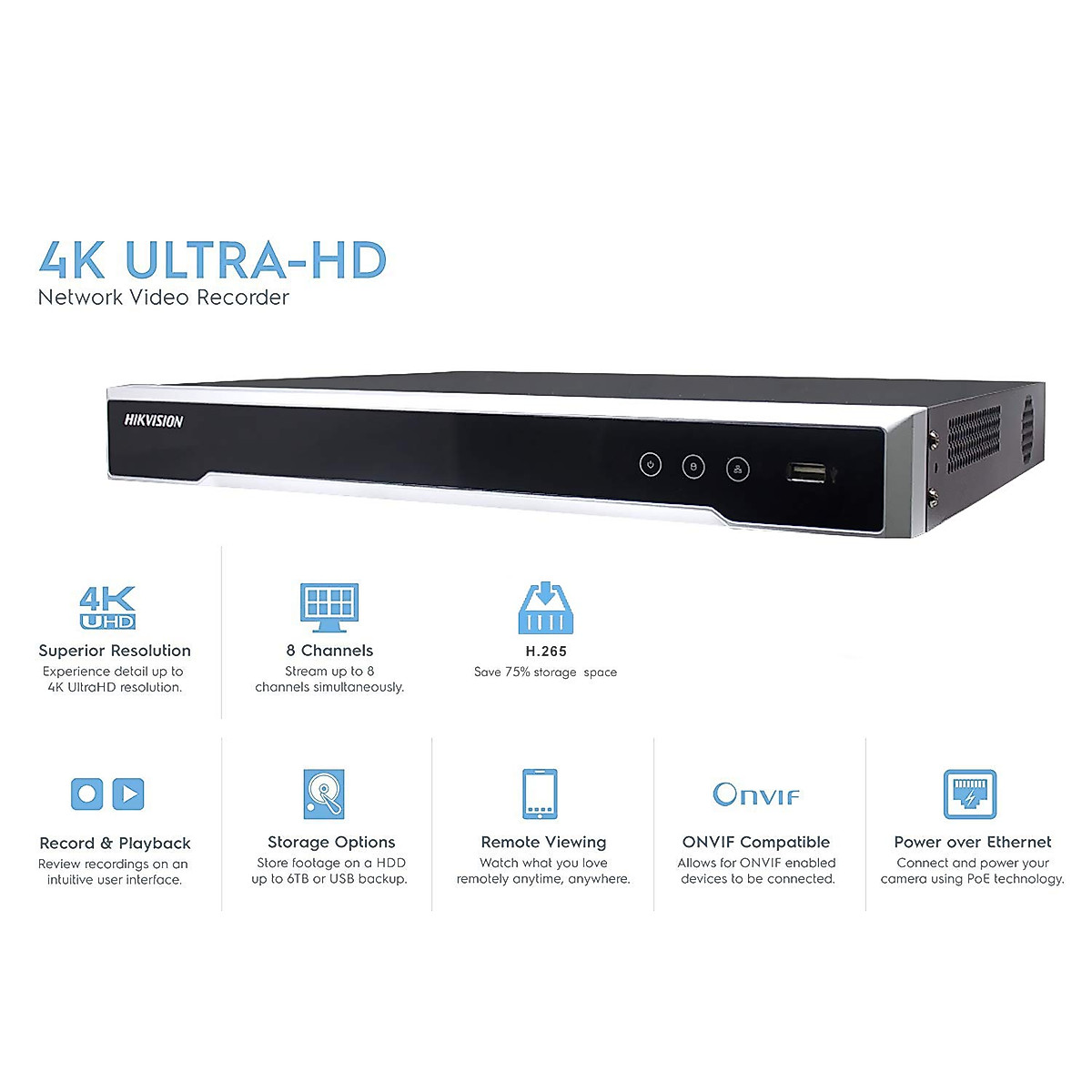 4K 8-Channel PoE Network Video Recorder NVR, Embedded Plug & Play DS-7608NI-I2/8P(2021 New Version)