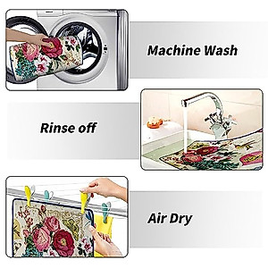 Dish Drying Mats for Kitchen Counter, TOPCARPENTER 18*24 inch Spring Flower& Hummingbirds Dish Drainer Mat, Ultra Absorbent Microfiber Dish Drying Pad for Kitchen Counter Coffee Bar