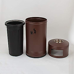 KIZQYN Trash Cans Outdoor Long Cylindrical Trash Can Large Capacity Metal Belt Ashtray Garbage Can Simple Commercial Waste Bin with Lid, 13.2 Gallons Outdoor Waste Bins (Color : Gray)