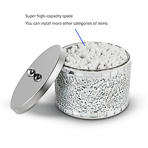 Bathroom Jars q tip holder, Mosaic Glass Cotton Swab Holder, Cosmetics Makeup Accessories Storage for Makeup Sponge Bath Salts Storage Christmas Birthday, Silver