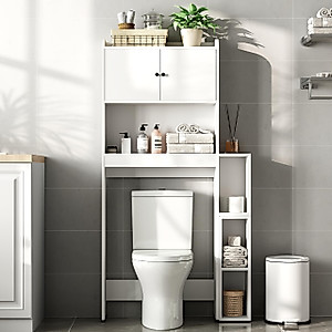 Seeday Over The Toilet Storage Cabinet, Space Saver Bathroom Shelf Over Toilet with Toilet Assistance Cabinet, Bathroom Storage Over The Toilet with Adjustable Feet Pad